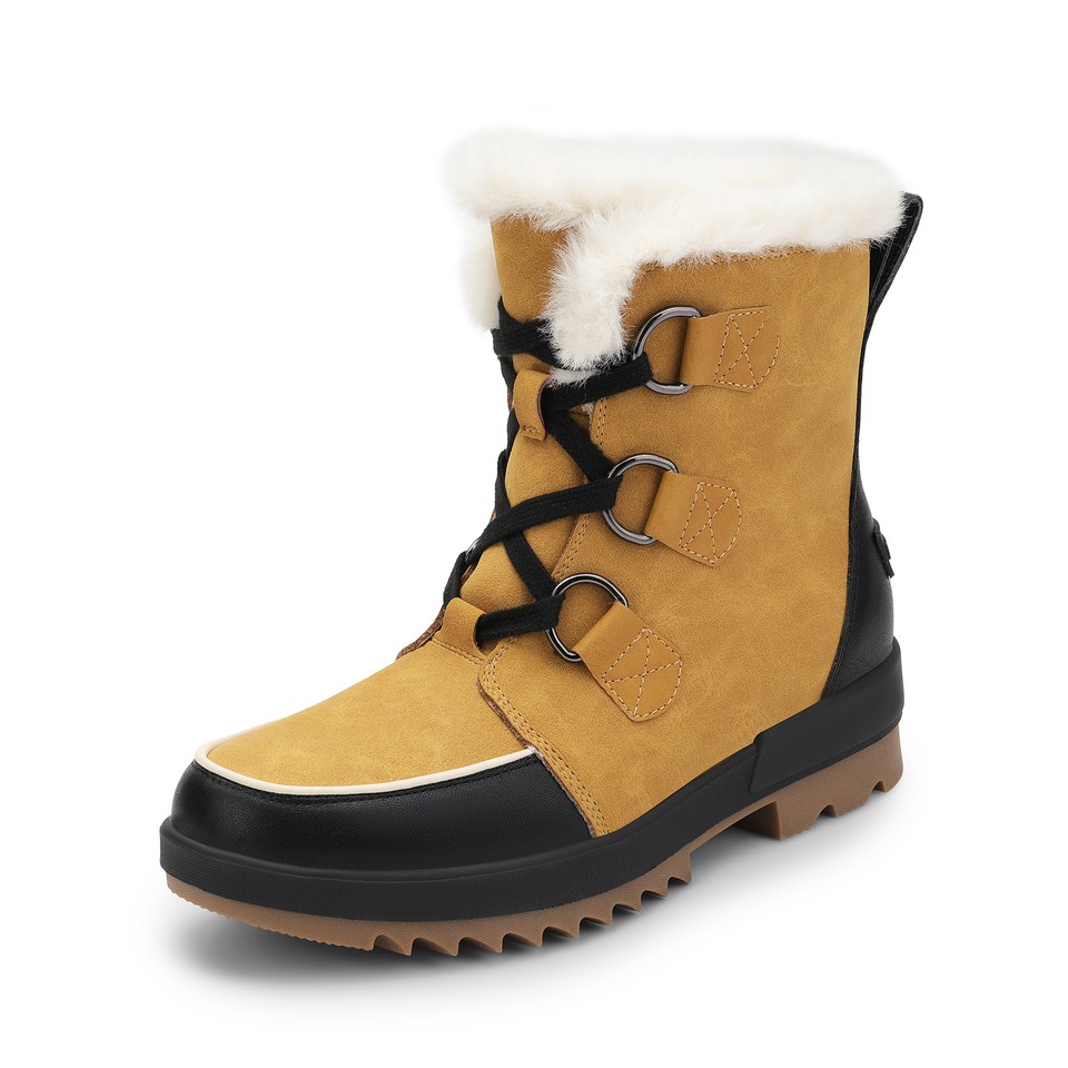 Women Waterproof Winter Snow Boots Fur-lined Warm Ankle Lace Up Snow ...