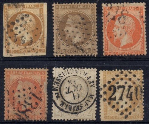 D046 France 1862 Napoleon classic stamps 4c-10c-30c-40c-40cent & 1853 ...