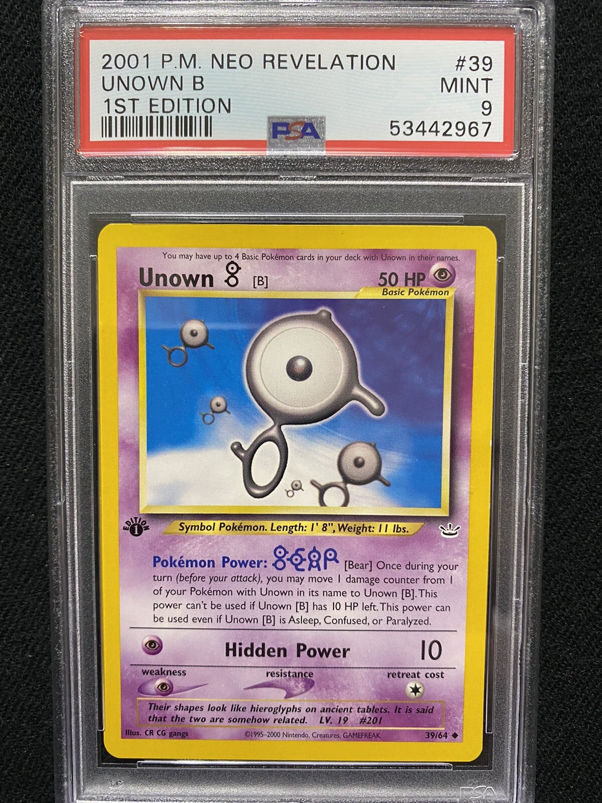 2001 Pokemon Neo Revelation 1st Edition Unown B 39/64 PSA 9 Mint | eBay