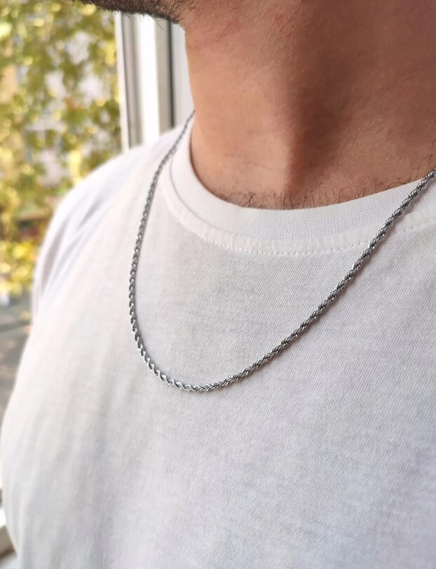 Italian Solid Sterling Silver Rope Link Chain Necklace 925 Silver Chain ...