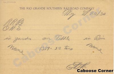 RGS Rio Grande Southern Form 1277 August 20, 1930 | eBay