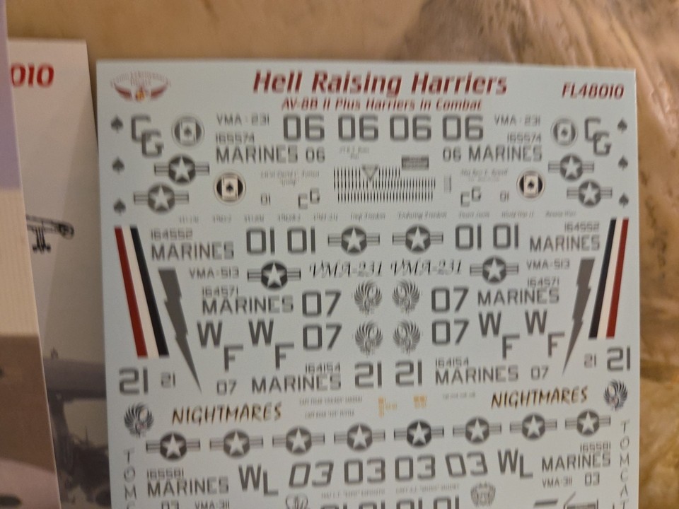 FLYING LEATHERNECKS 1/48 AV-8B HARRIER II DECALS (FOR HASEGAWA) FL48010 ...