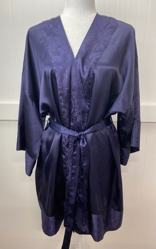 Vintage Robe Womens One Size Navy Blue Satin Victorias Secret Gold ...