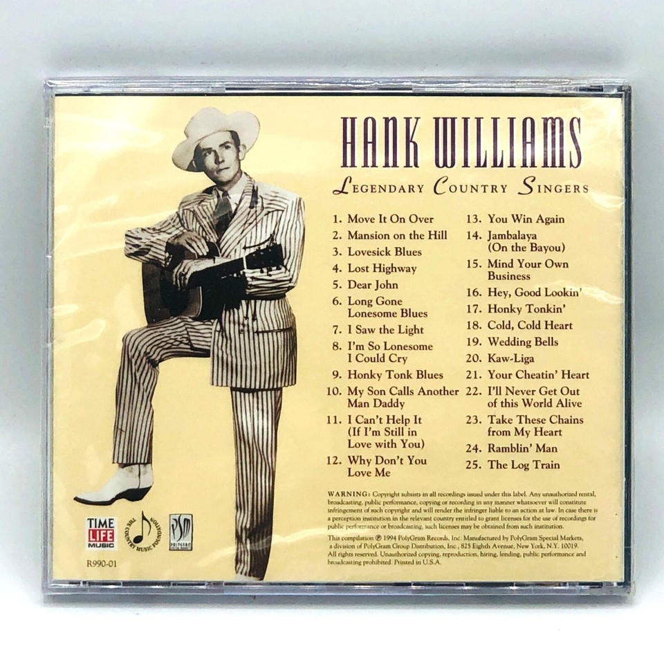Hank Williams, Legendary Country Singers, Time Life Music, R990-01, CD ...