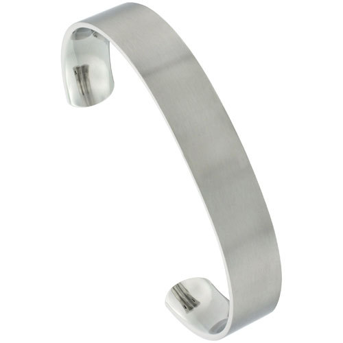 12mm wide Stainless Steel Flat Cuff Bangle Bracelet, Matte Finish ...