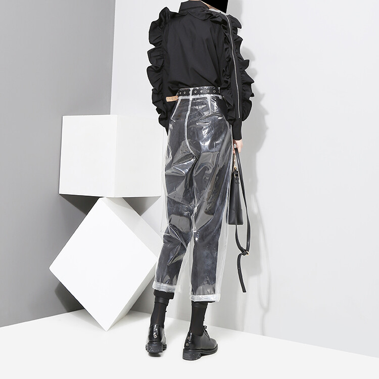 Womens Ladies Fashion Transparency Trousers High Waist Straight Leg ...