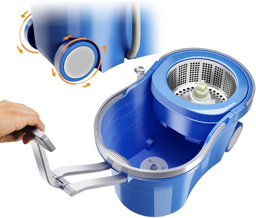 Spin Mop Bucket with Wringer Set 3.17 Gallon Large Bucket Stainless ...