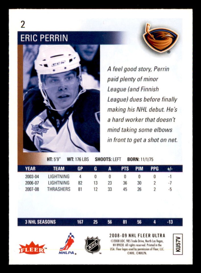 2008-09 Ultra #2 Eric Perrin Atlanta Thrashers | eBay