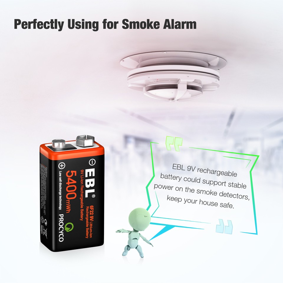 Lot EBL USB Rechargeable 9V Lithium LI-ion Battery Batteries 5400mWh 9 ...