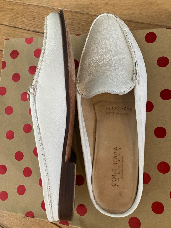 Cole Haan White Leather Mules Loafers Women's Sz 10.5 Quiet Luxury EUC ...