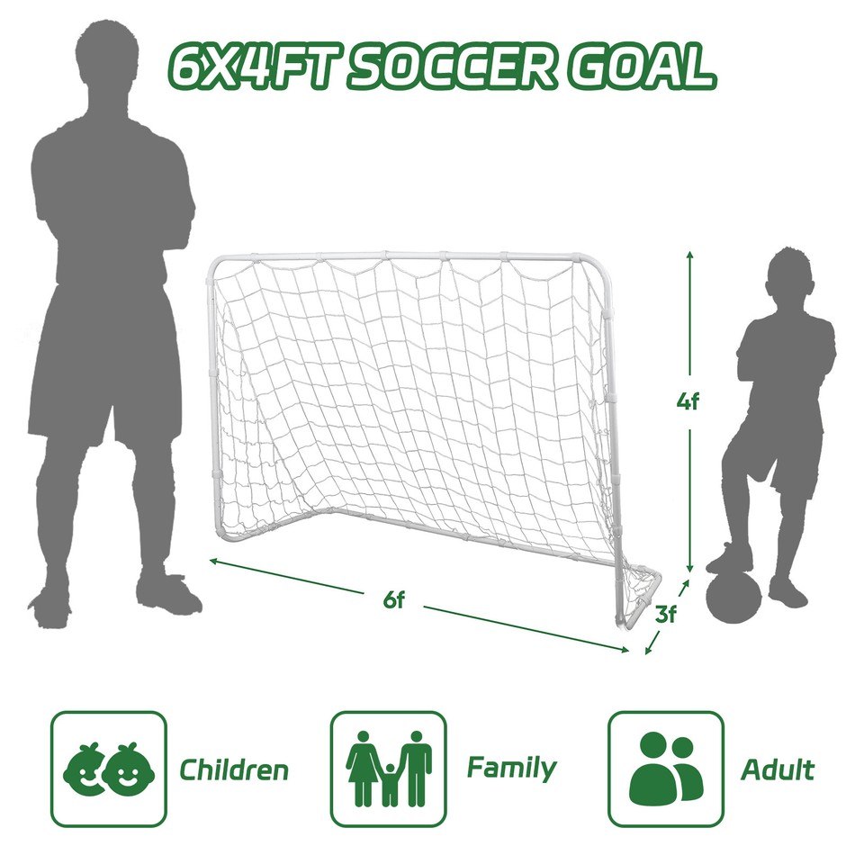 6x4 FT Portable Steel Frame Soccer Goal Net Football Sports Training ...