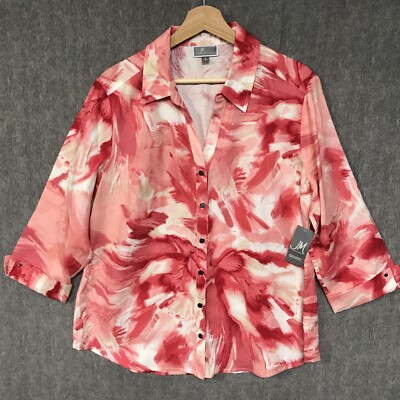 JM Collection Shirt Womens 14 Large Pink Linen Blouse Top Button 3/4 ...