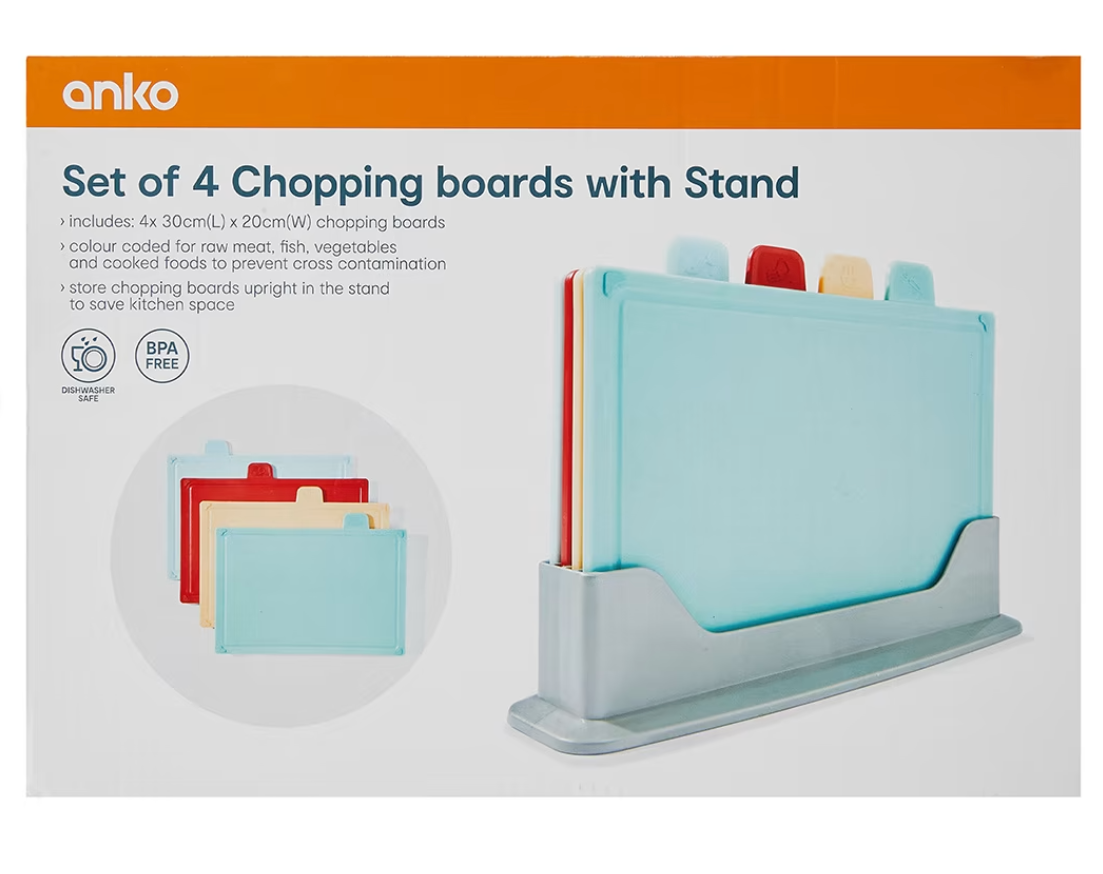 Set of 4 Chopping Boards with Stand Colour Coded Cutting Board Set ...