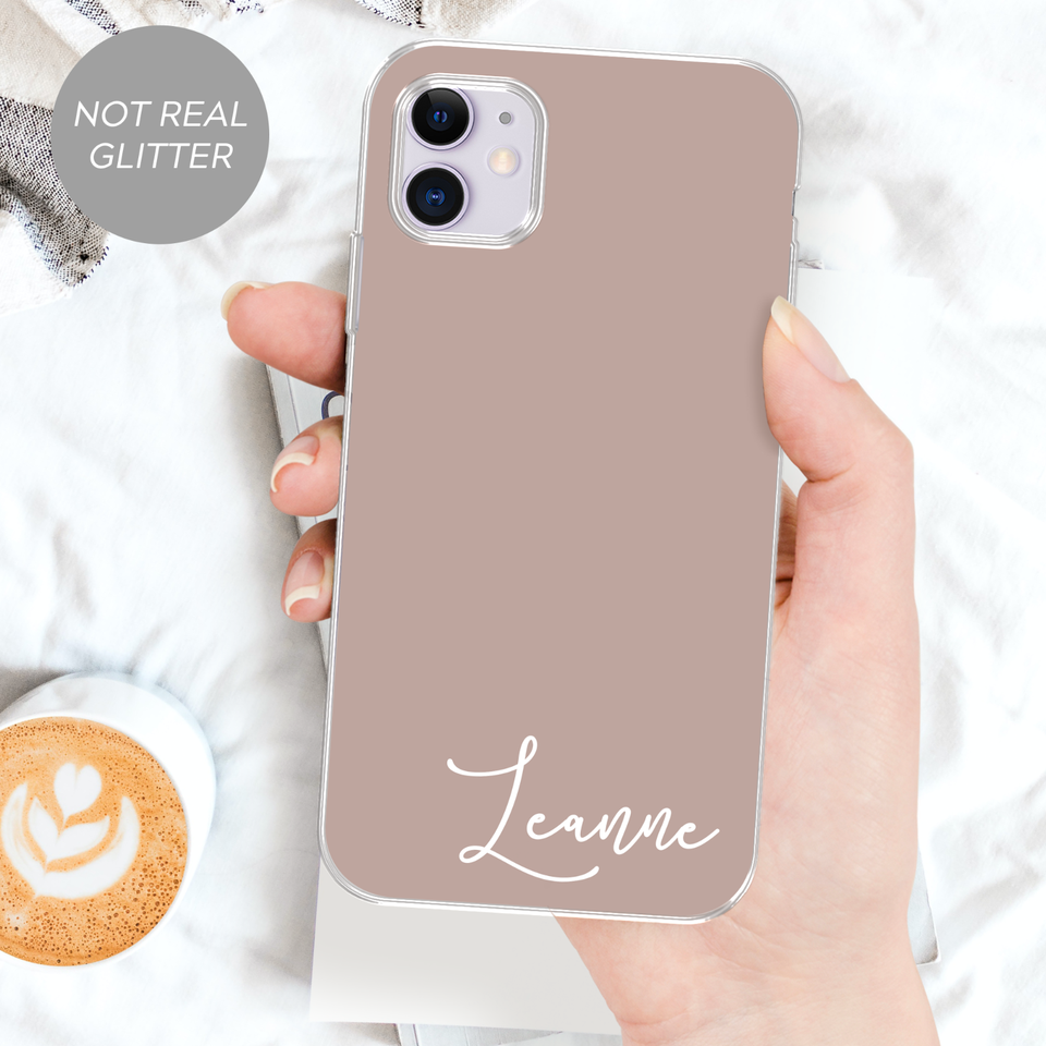Personalised Beige Phone Case Name For iPhone 12 11 Xr Se 7 8 X Hard ...
