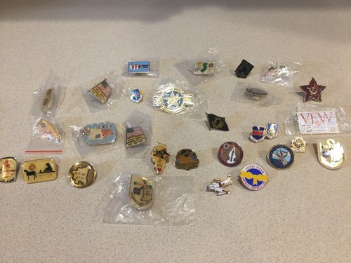 Lot of 28 Different VINTAGE HAT PINS VFW, Strategic Command, Military ...
