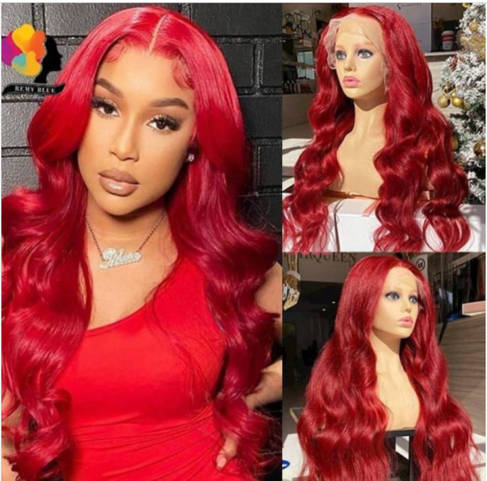 Women Long Red Lace Front Wig Synthetic Hair Wig Wavy Red Wig Heat Safe ...