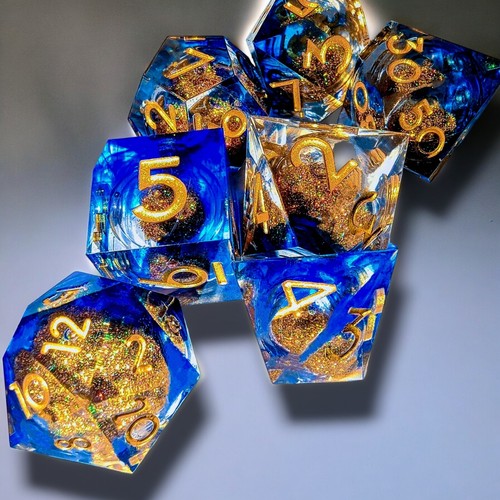The Paladin🗡️🛡 Blue Gold Liquid Core 7pc DnD Dice Set Dungeon Dragon ...
