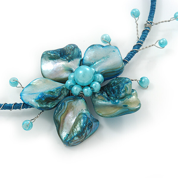 Light Blue Shell Flower Flex Wire Choker Necklace - Adjustable | eBay