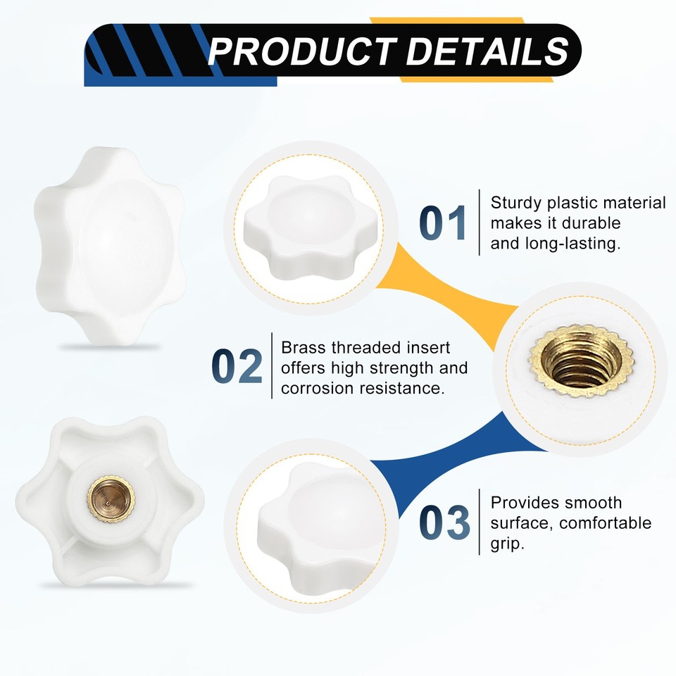 3pcs Star Knobs M6 Thread 32mm Head Non-Through Hole Insert Hand Knob ...