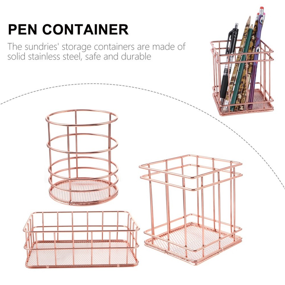 9 pcs /set Mesh Storage Baskets Round Square Pen Container Stainless ...