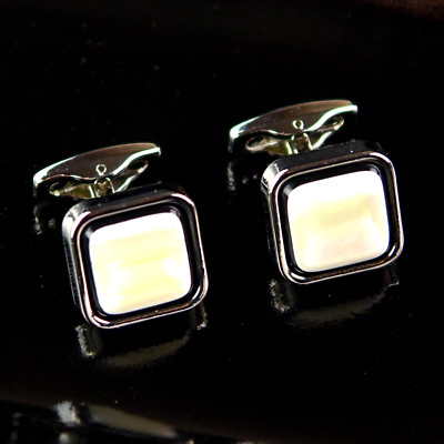 White Rhinestone Italian Style Cuff Links Men's Silver Color Cufflinks ...