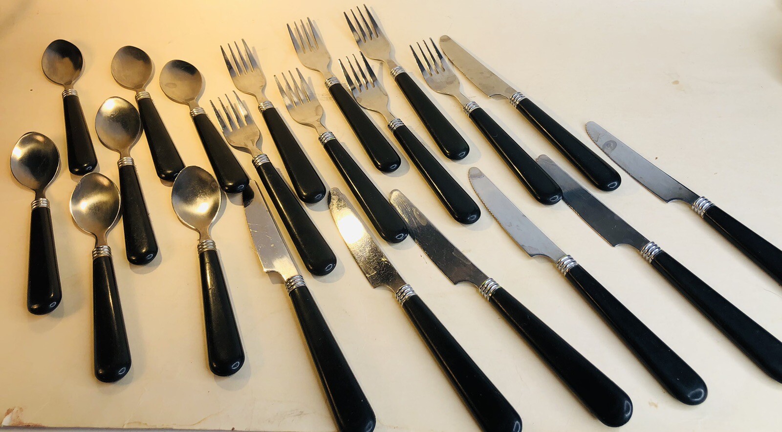 21 Piece Vintage Gibson Stainless Flatware Set Black Plastic Handle ...