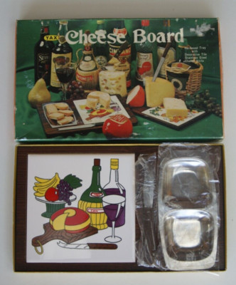 VINTAGE WOODEN CHEESE SERVING PLATTER TILE SERVING TRAY KNIFE TRIVET ...