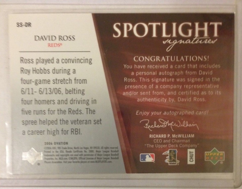 David Ross 2006 Ovation Spotlight Signatures Auto Signed Authentic ...