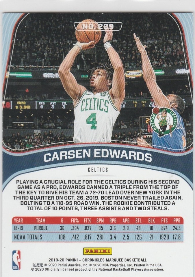 2019-20 PANINI CHRONICLES MARQUEE Carson Edwards ROOKIE CARD #239 | eBay