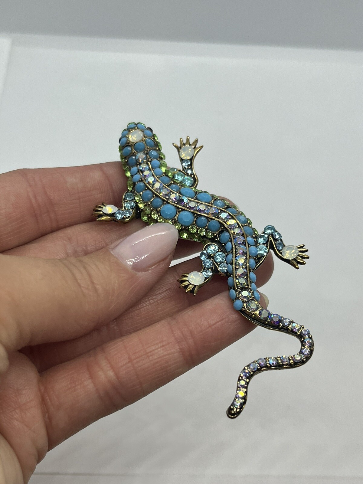 Vintage rhinestone lizard gecko reptile brooch pin au… - Gem
