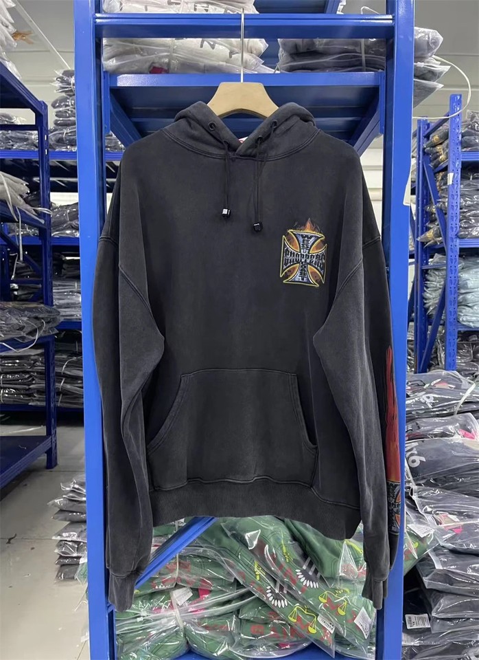 West Coast Choppers Flaming Cross Hoodie Mens Heavyweight Cotton Hooded ...