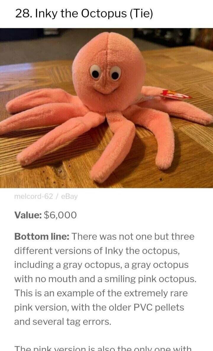 Inky The Octopus Ty Beanie Baby rare PINK edition 8421040285| eBay