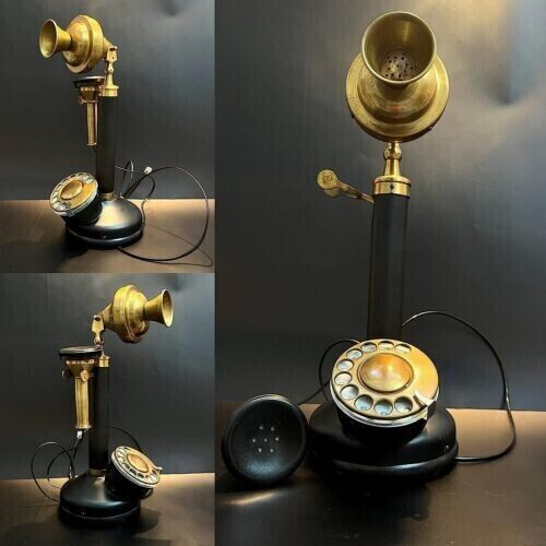 New Candlestick Rotary Black & Golden Toned Cameo Telephone Vintage ...