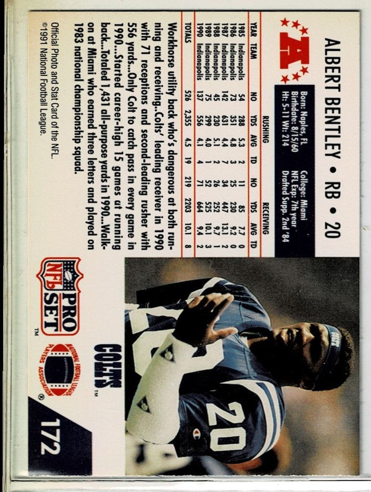 1991 Pro Set Albert Bentley Indianapolis Colts #172 | eBay