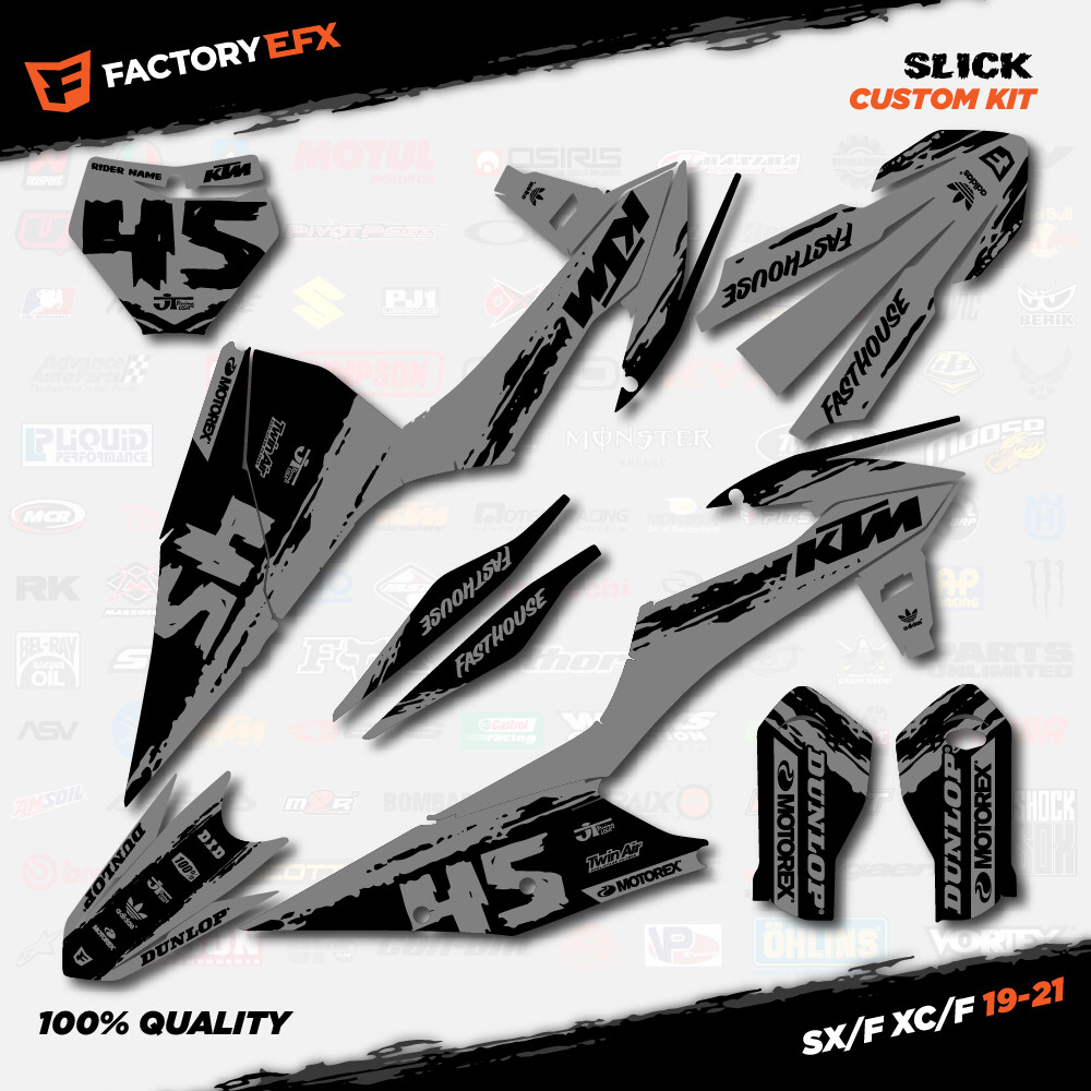 Black Gray Slick Racing Graphics Kit fit KTM 20-23 EXC EXCF XCW 200 250 ...