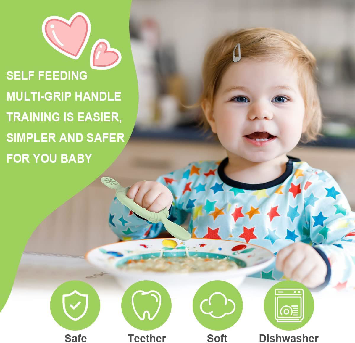 Vicloon Silicone Self Feeding Baby Spoon and Fork, 2 Pcs Baby Weaning ...