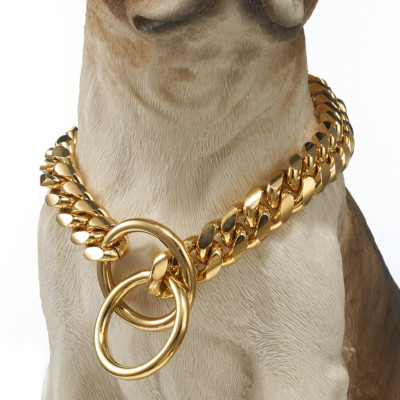 Strong 18K Gold Tone 316L Stainless Steel Dog Chain Collar for Pitbull ...