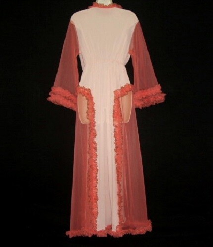 VTG 2 PC FRILLY FRILLY OODLES OF RUFFLES SHEER CHIFFON SWEEP PEIGNOIR ...