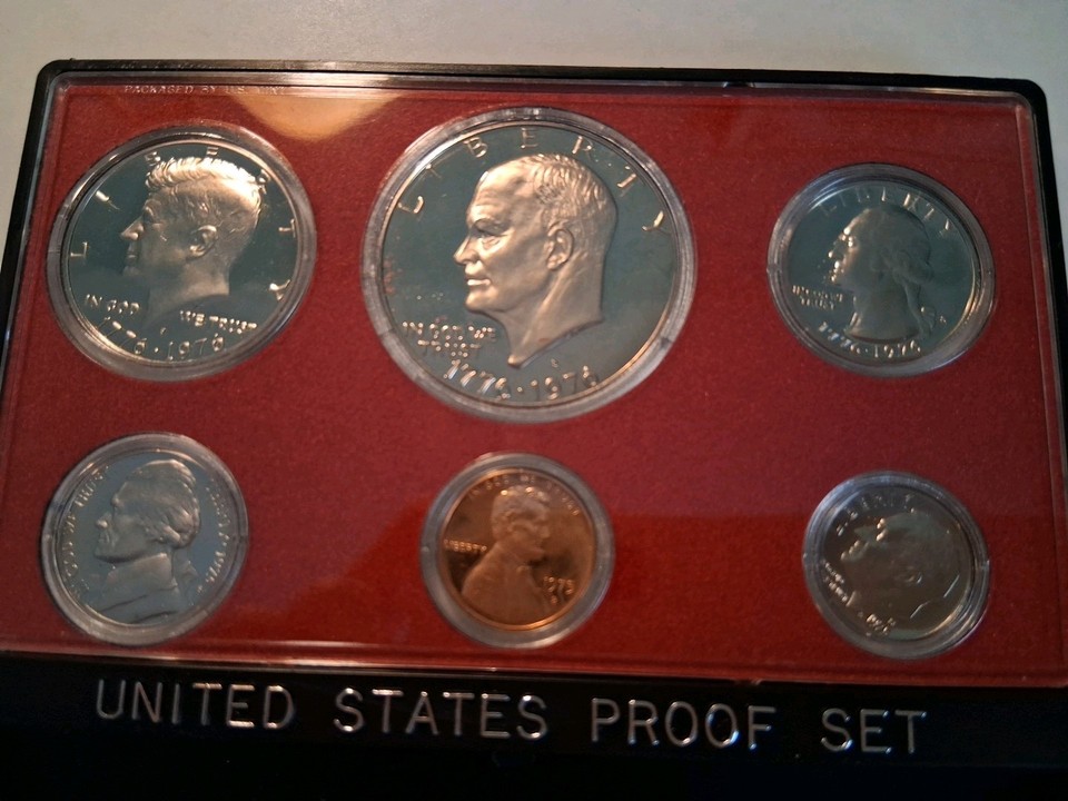 1975 Proof Set CN-Clad Eisenhower Dollar, Kennedy OGP, 6 Piece ...