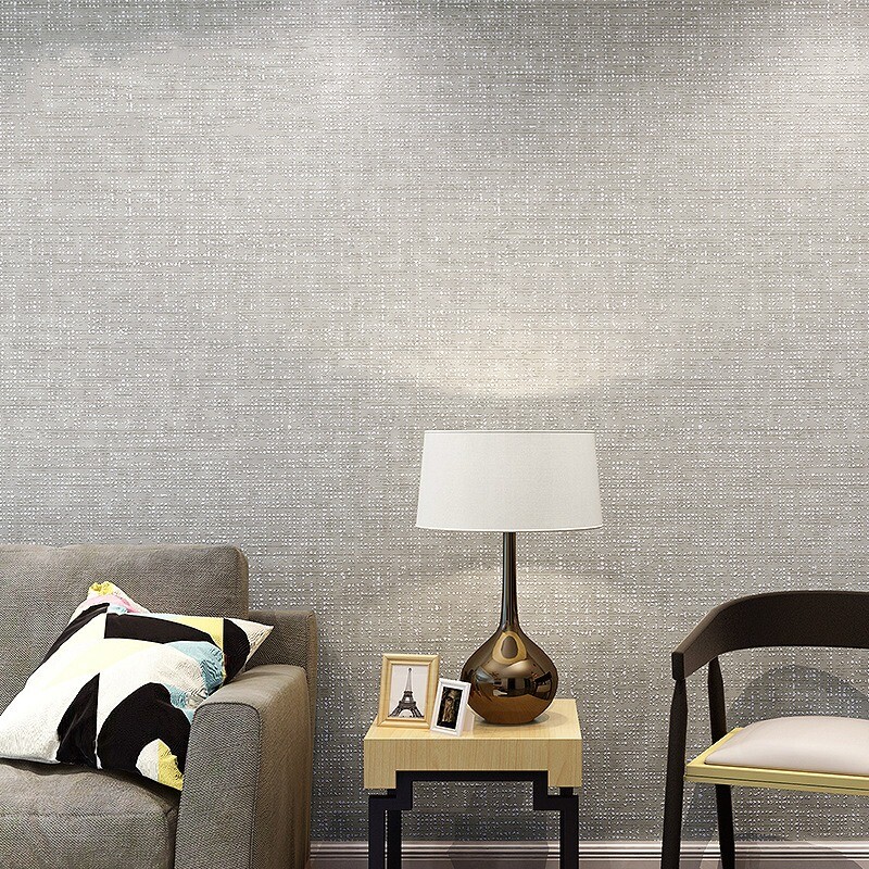 Grey Linen Effect Wallpaper Plain Textured Non-Woven For Living Room ...