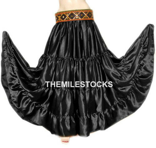 TMS Black Satin 25 Yard 4 Tier Skirt Belly Dance Gypsy | eBay