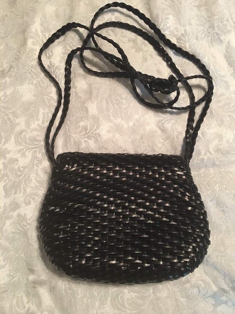COSCI Black Woven Leather Crossbody Shoulder Bag Purse EUC Handmade in ...