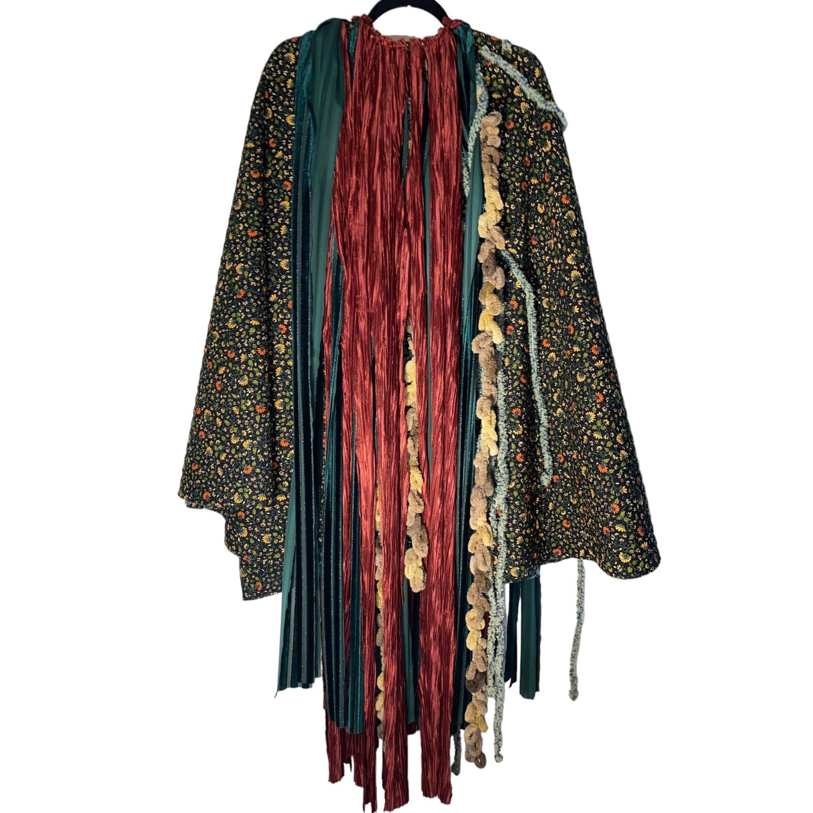 Vintage Quilt Cape w Fringe and Bells - Gem