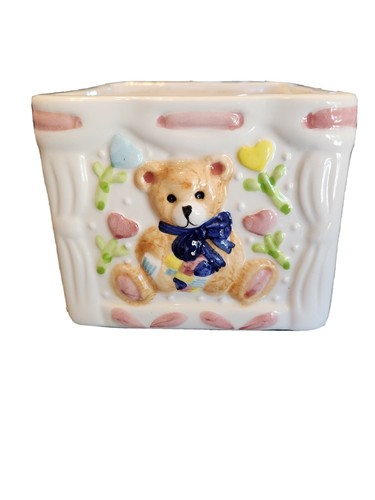 Vintage Ceramic Baby Block Planter Teddy Bears A&B Hearts and Flowers ...