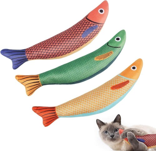 Cat Fish Plush Toy With Catnip - 3Pcs Soft Kitten Toys, Saury Fish ...