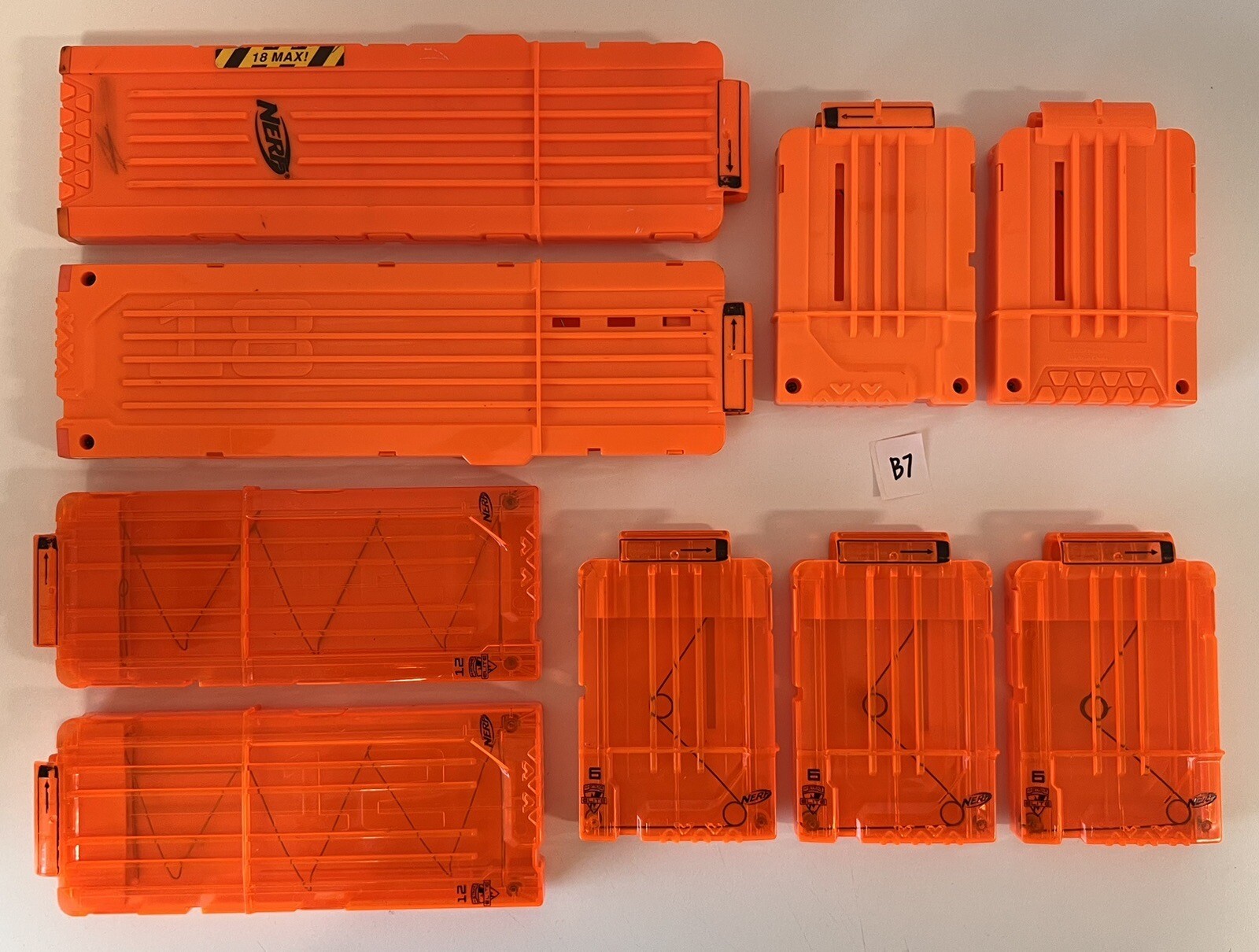 Lot of 9 Nerf N-Strike Elite Magazine Dart Cartridge Clip Clear Orange ...
