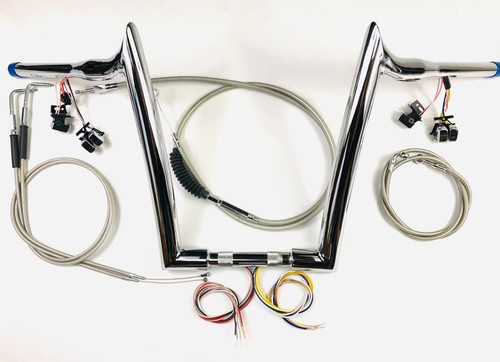 14 x 1.5 Meat Hook Chrome Ape Hanger Handlebar Kit 96 - 06 Harley ...