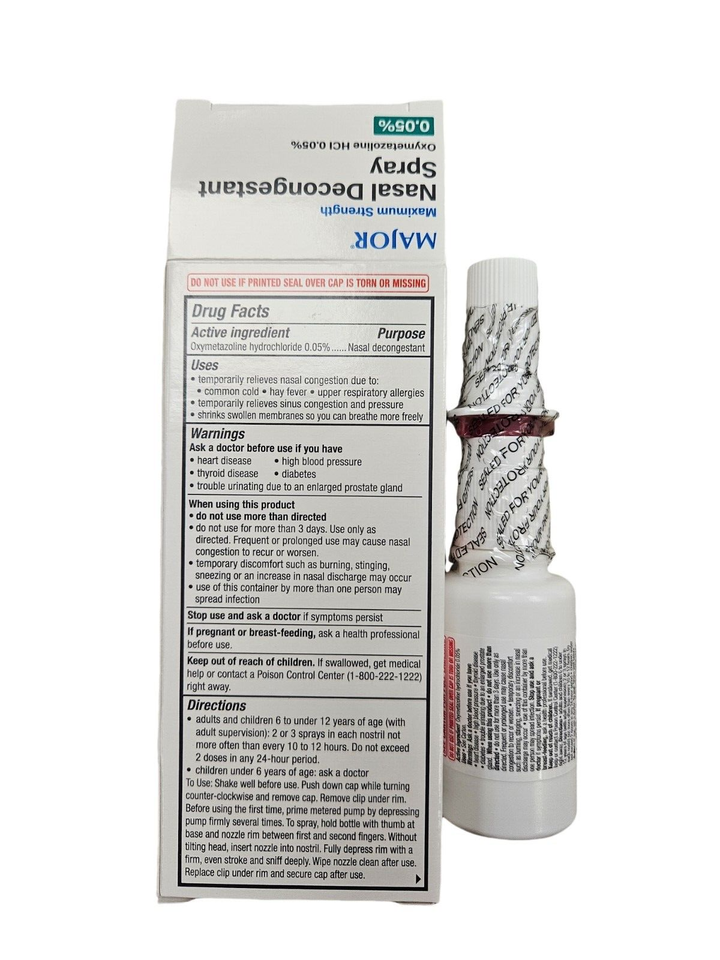 Nasal Decongestant PUMP SPRAY Oxymetazoline 12hr MAJOR 30ml ^^ NEW LOOK ...