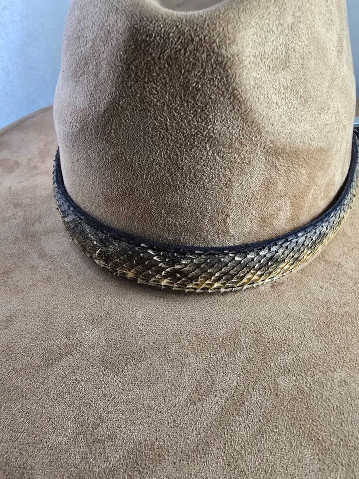 Rattlesnake skin hat band band Western cowboy cowgirl Silver belt tip ...