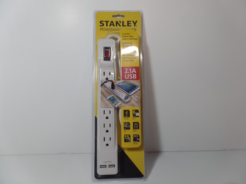 New Stanley Powermax USB 6 Outlet Power Strip w/ 2 USB Ports 30024 ...